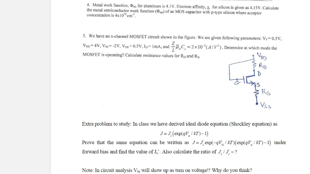 Solved 4. Metal work function, O for anum s 4.V. Electron | Chegg.com