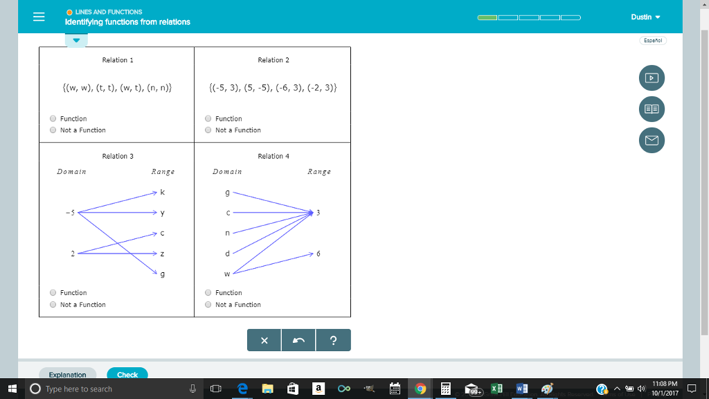 Solved O LINES AND FUNCTIONS Dustin -Identifying functions | Chegg.com