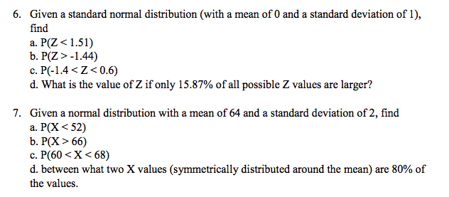 Solved Given a standard normal distribution (with a mean of | Chegg.com