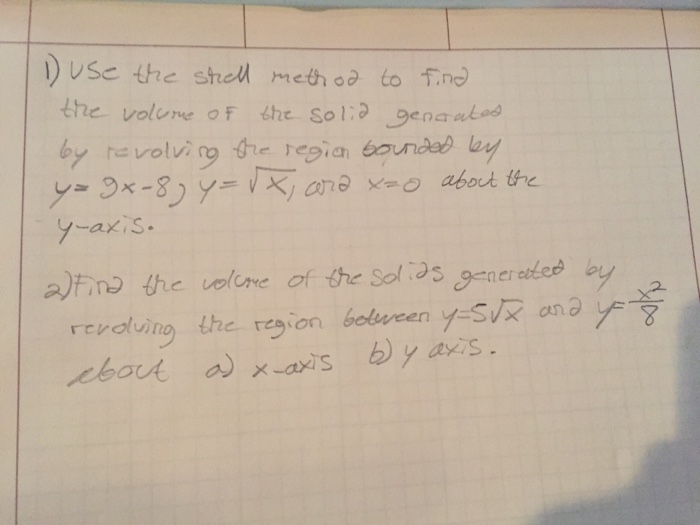 Solved Use the shell method to find the volume of the solid | Chegg.com
