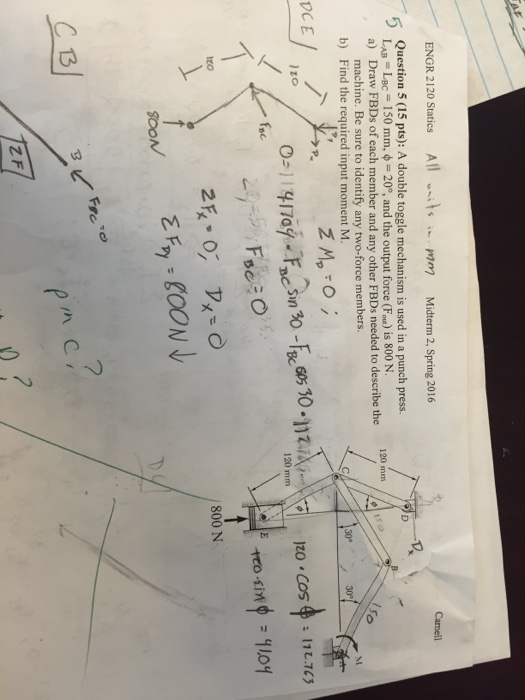 Solved A double toggle mechanism is used in a punch press. | Chegg.com