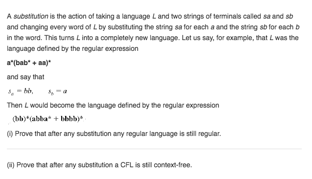 Solved A substitution is the action of taking a language L | Chegg.com