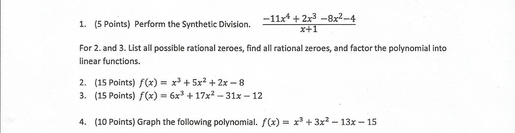 Solved 1. Perform the Synthetic Division. | Chegg.com