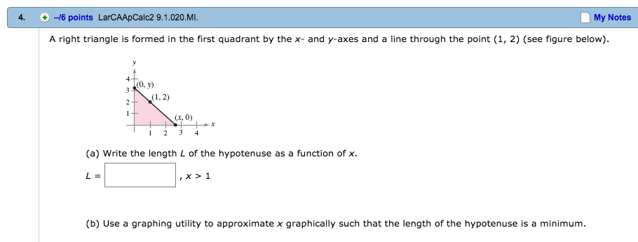 Solved A right triangle is formed in the first quadrant by | Chegg.com