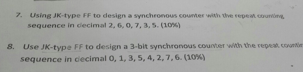 Solved Using JK-type FF to design a synchronous counter with | Chegg.com