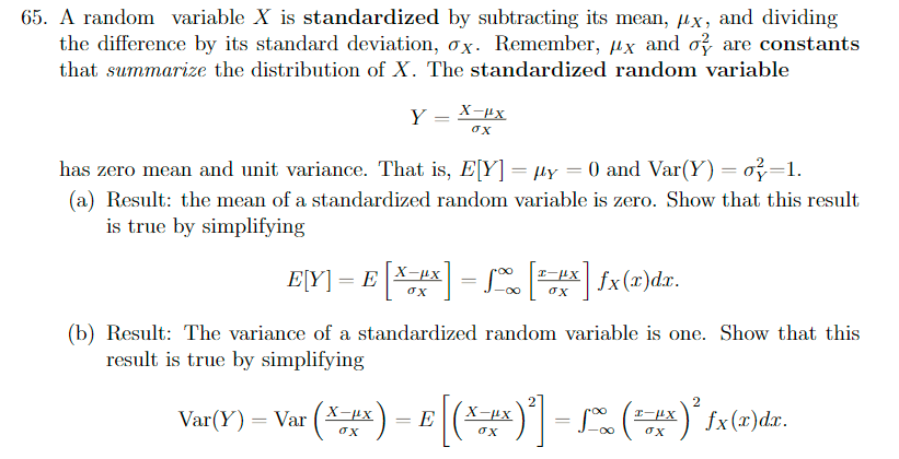 Solved 65. A random variable X is standardized by | Chegg.com