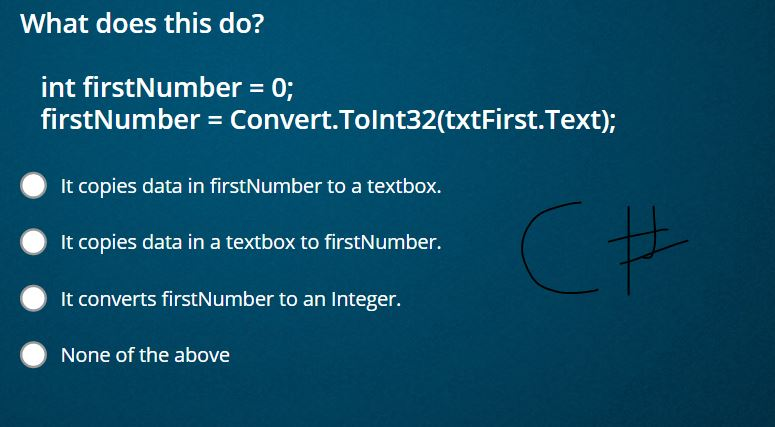 Solved What does this do? int firstNumber 0; firstNumber | Chegg.com