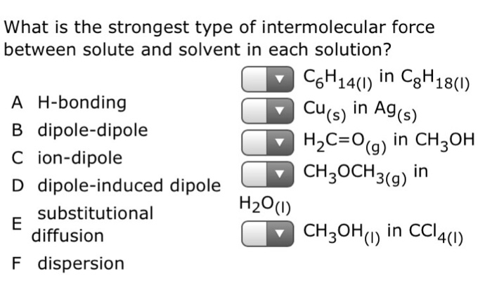 Solved What is the strongest type of intermolecular force | Chegg.com