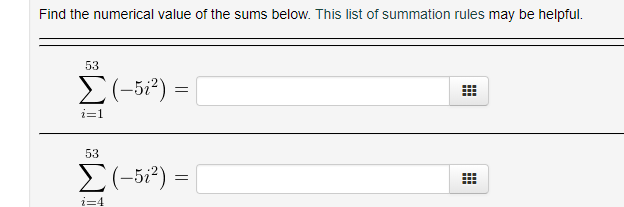 Solved Find the numerical value of the sums below. This list | Chegg.com