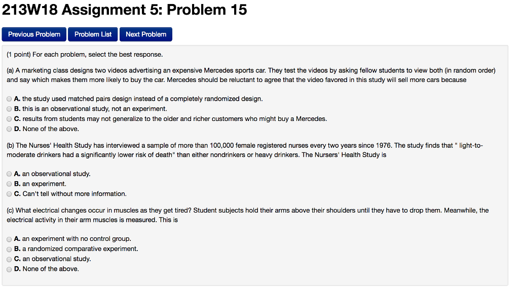 Solved 213W18 Assignment 5: Problem 15 Previous Problem | Chegg.com