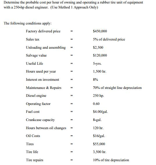 Solved Determine the probable cost per hour of owning and | Chegg.com