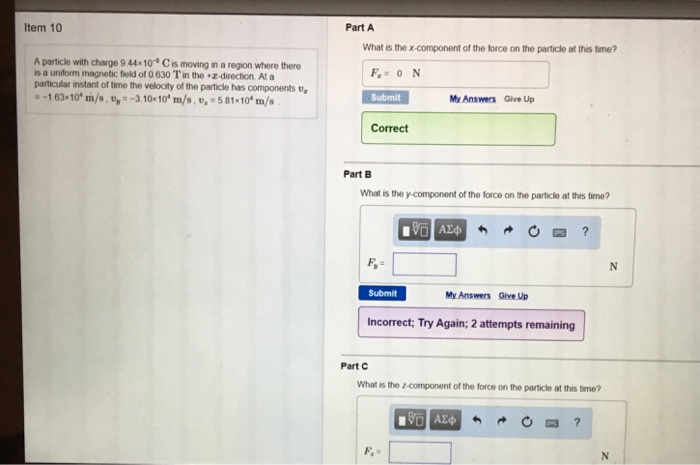 Solved A particle with charge 9.44 times 10^-8 C is moving | Chegg.com