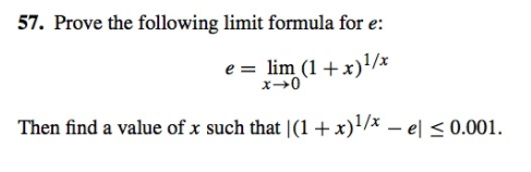 Solved Prove the following limit formula for e: e = lim x | Chegg.com