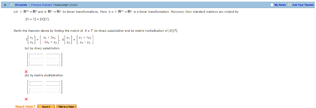 Solved 4. 0/2 points | Previous Answers PooleLinAlg4 3.6.031 | Chegg.com
