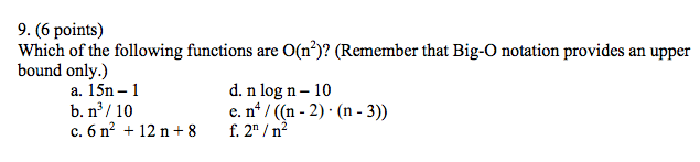 Solved Which of the following functions are O(n^2)? | Chegg.com