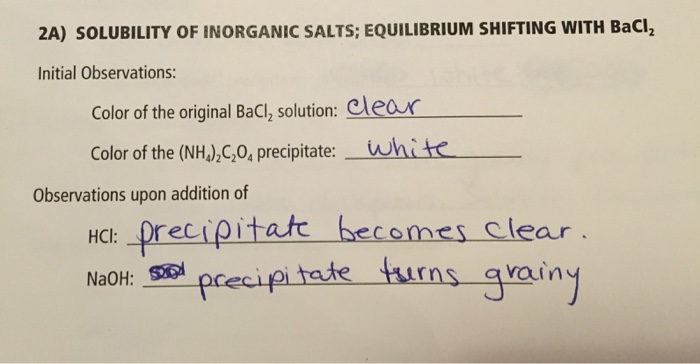 Solved 2A: EQUILIBRIUM SHIFTING WITH BACL2 1. Place 10 drops | Chegg.com