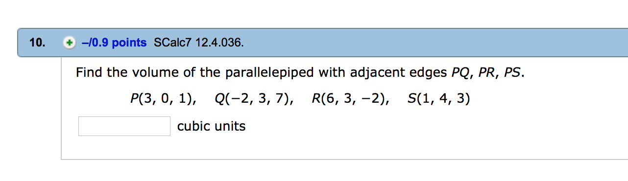 Solved Find the volume of the parallelepiped with adjacent | Chegg.com