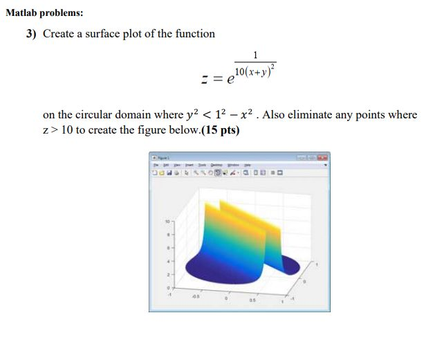 Matlab problems: 3) Create a surface plot of the | Chegg.com