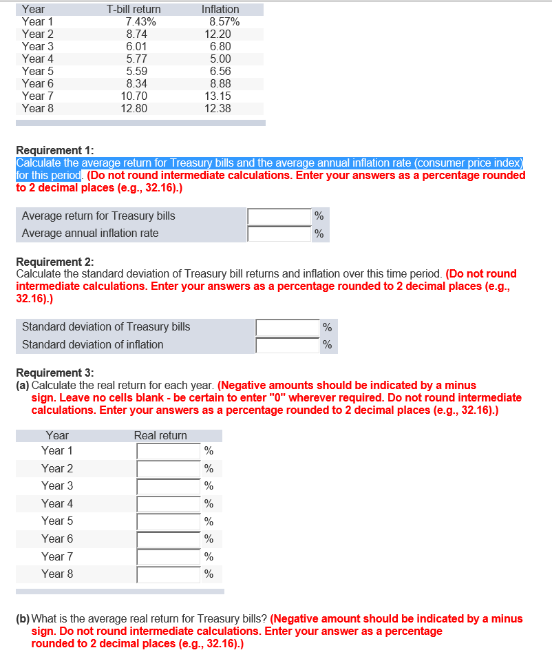 Solved Calculate the average return for Treasury bills and | Chegg.com
