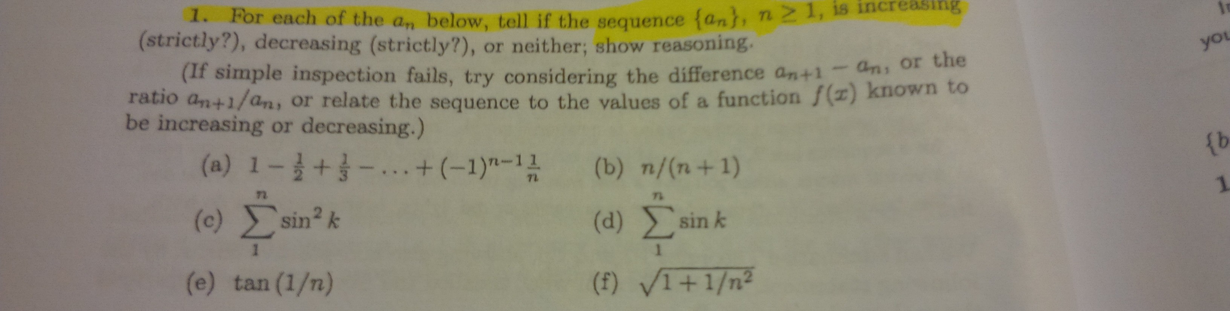 Solved For each of the an below, tell if the sequence {an}, | Chegg.com
