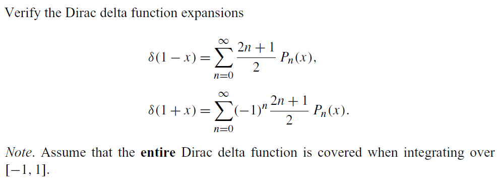 Verify the Dirac delta function expansions delta ( 1 | Chegg.com