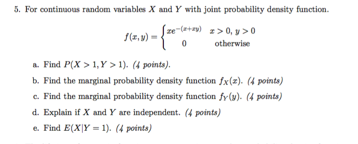 Solved 5. For continuous random variables X and Y with joint | Chegg.com