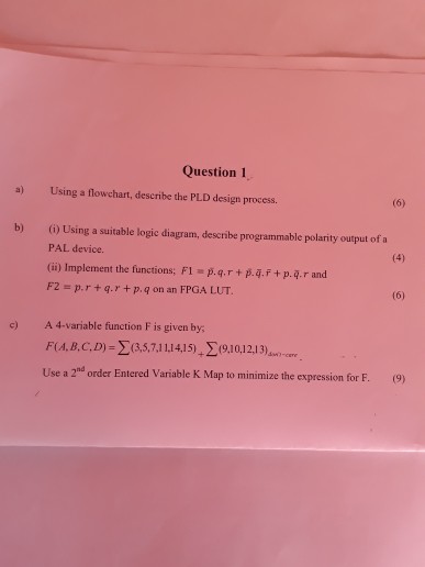 Solved Question 1 a) Using a flowchart, describe the PLD | Chegg.com