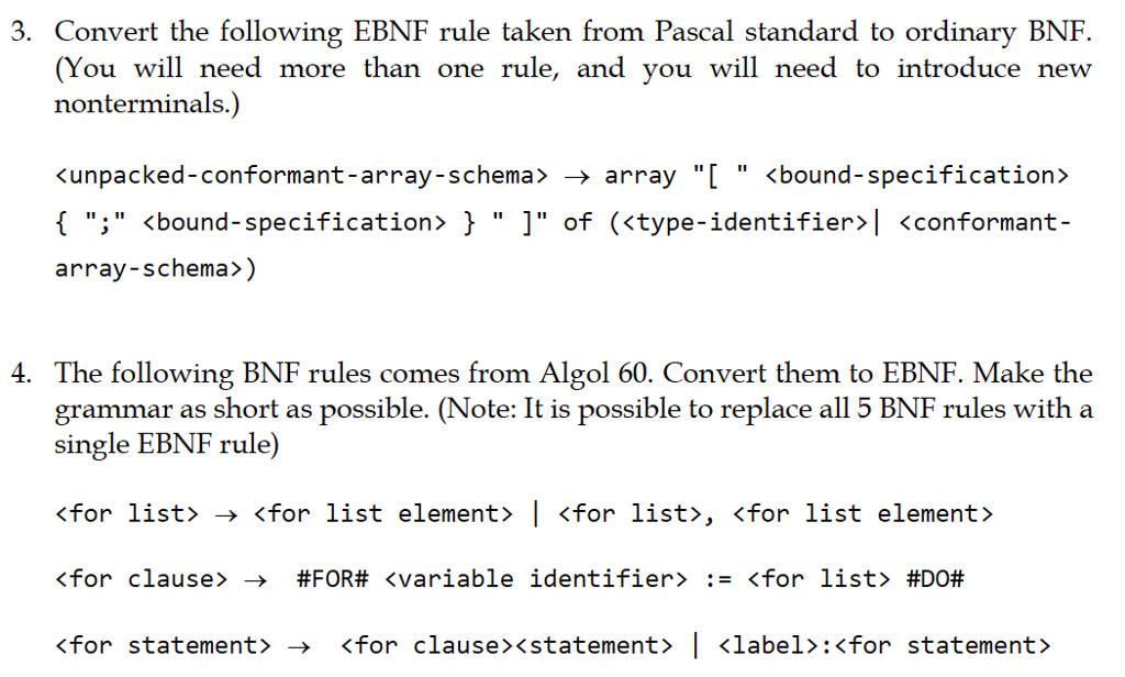 3. Convert the following EBNF rule taken from Pascal | Chegg.com