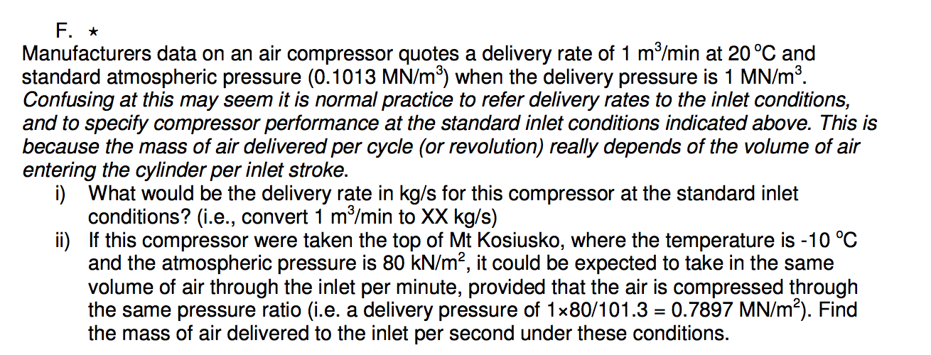 Solved Manufacturers data on an air compressor quotes a | Chegg.com