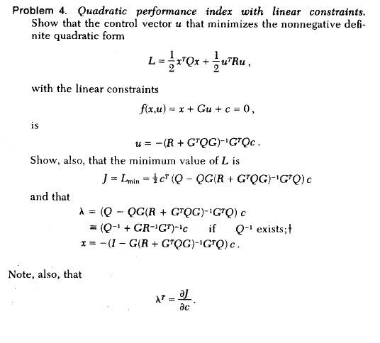 Solved Problem 4. Quadratic performance index with linear | Chegg.com