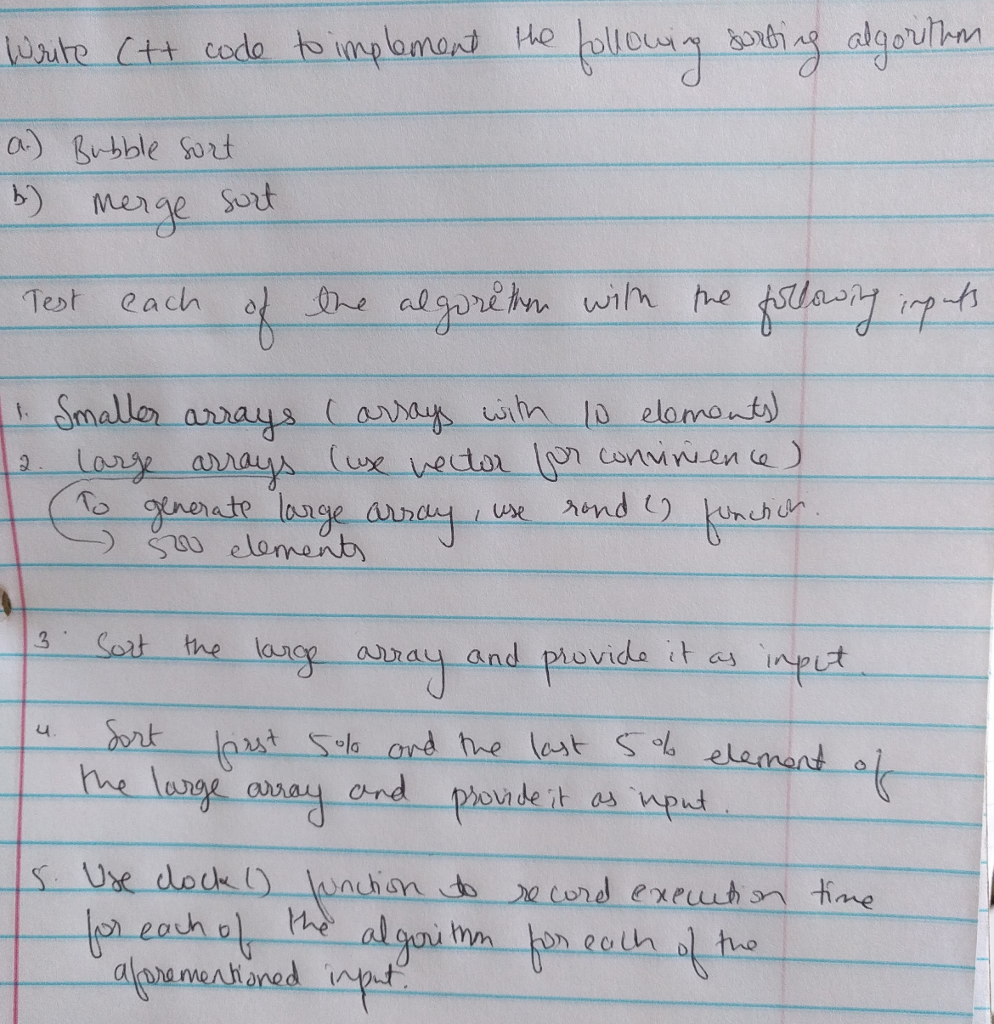 Solved Write C++ code to implement the following sorting | Chegg.com