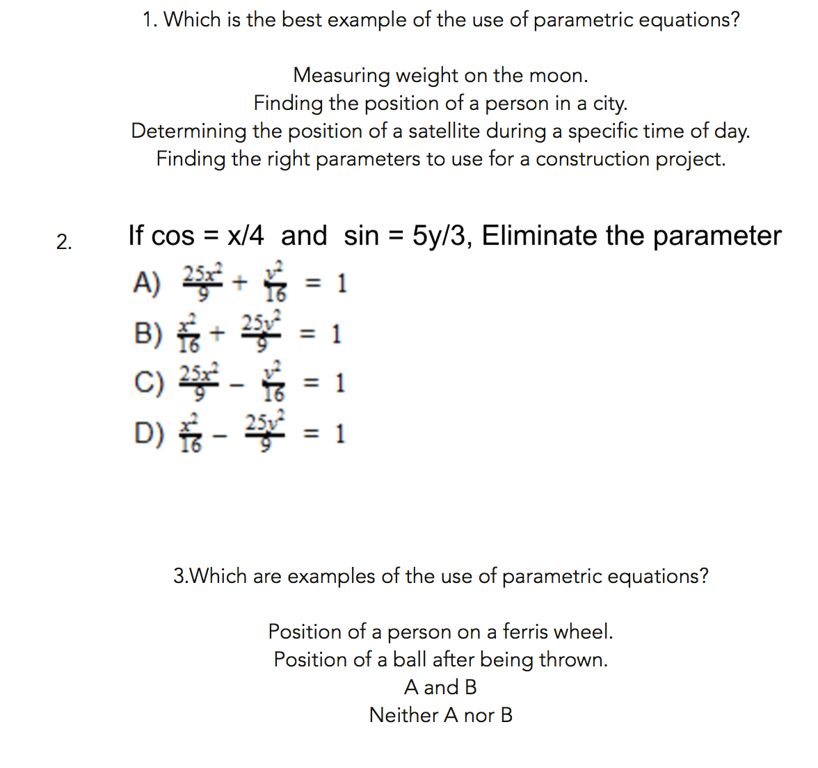 Solved Which is the best example of the use of parametric | Chegg.com