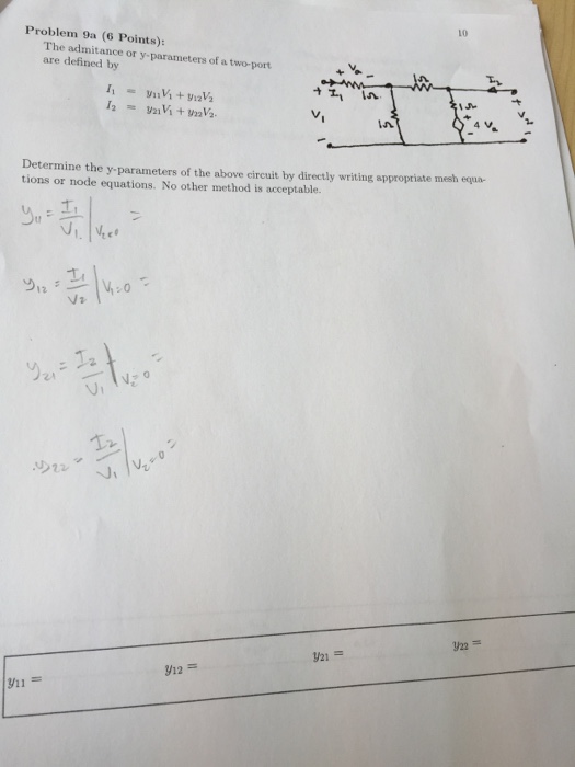 Solved Problem 9a (6 points):The admitance or y-parameters | Chegg.com