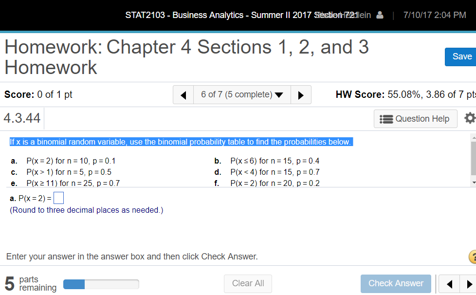 Solved If X Is A Binomial Random Variable Use The Binomial