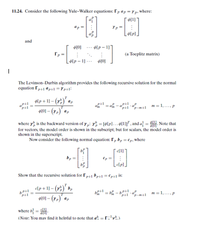 Consider the following Yule-Walker equations: a_p a_p | Chegg.com