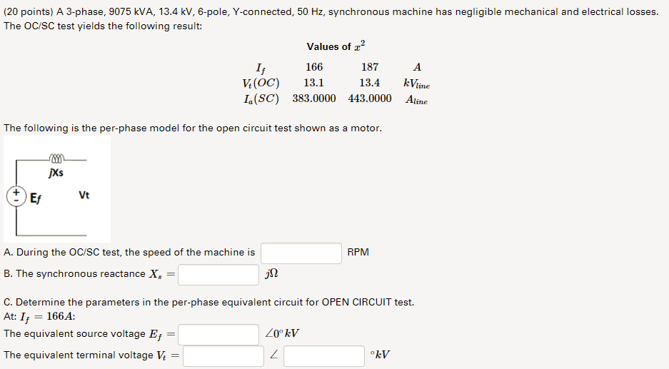 Solved (20 points) A 3-phase, 9075 kVA, 13.4 kV, 6-pole, | Chegg.com