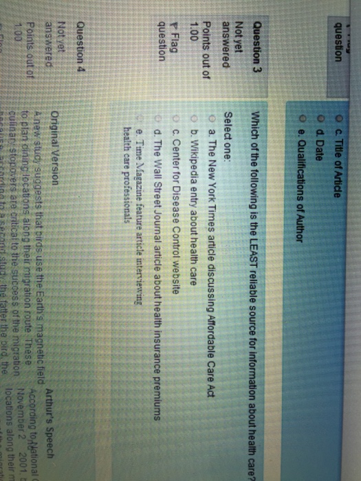 Which of the following is the LEAST reliable source | Chegg.com