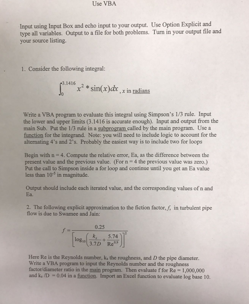 Solved Use Vba Input Using Input Box And Echo Input To Your 9874