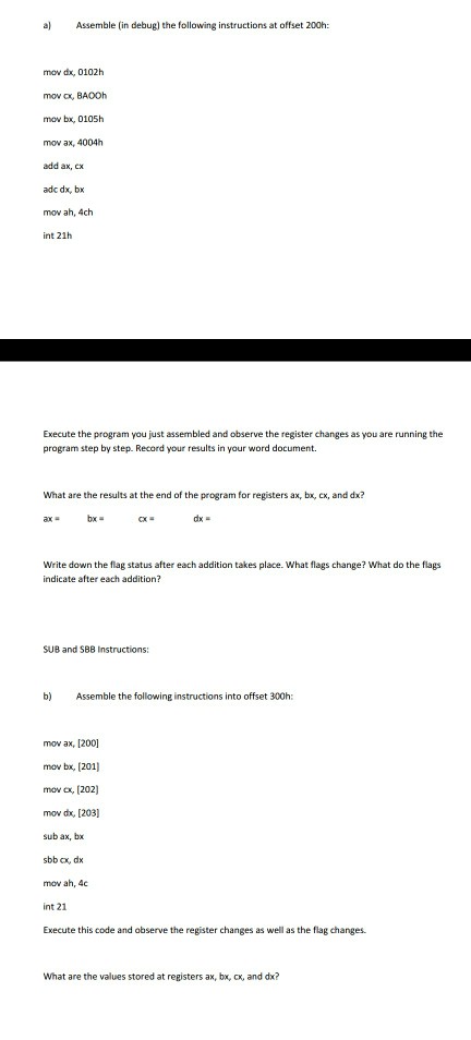 Solved Assemble (in debug) the following instructions at | Chegg.com