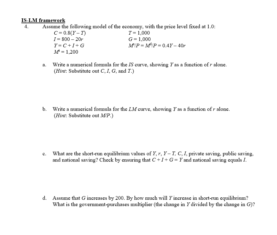 Solved Is Lm Framework 4 Assume The Following Model Of The