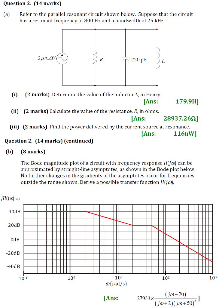 Solved Question 2. (14 marks) Refer to the parallel resonant | Chegg.com