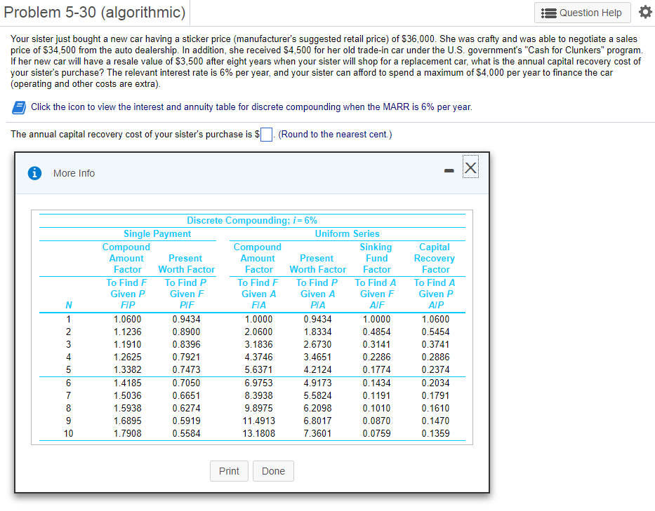 Solved Problem 5-30 (algorithmic) Question Help Your sister | Chegg.com