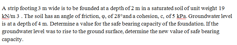 Solved A strip footing 3 m wide is to be founded at a depth | Chegg.com