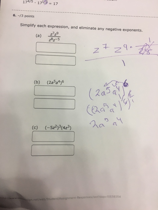Solved Simplify each expression, and eliminate any negative | Chegg.com