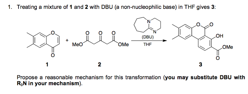 1. Treating a mixture of 1 and 2 with DBU (a | Chegg.com