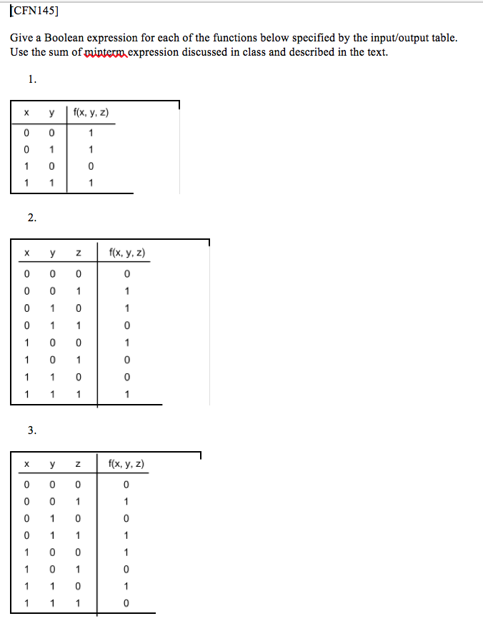 Give a Boolean expression for each of the functions | Chegg.com