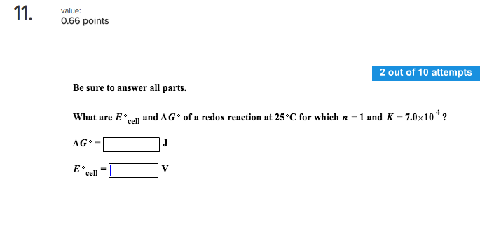Solved What are E_cell degree and Delta G degree of a redox | Chegg.com
