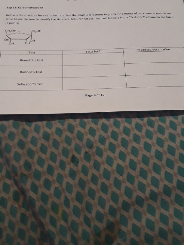 Solved Exp 12: Carbohydrates iD Below is the structure for a | Chegg.com