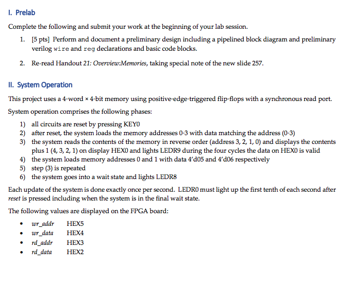 I. Prelab Complete the following and submit your work | Chegg.com