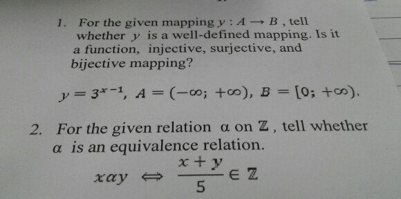 Solved For the given mapping y : A → B , tell whether y is a | Chegg.com